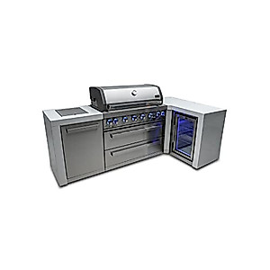 Mont Alpi MAi805-D90FC 44-inch 6-Burner 115000 BTU 90 Degree Corner Deluxe Stainless Steel Gas Outdoor Barbecue Island Grill w/Lockable Compact Refrigerator + Infrared Side Burner + Rotisserie Kit