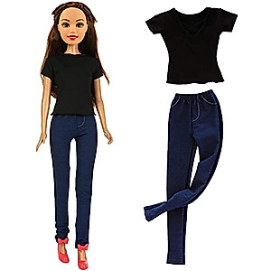 ZITA ELEMENT 3 Sets Fashion 28 Inch Girl Doll Clothes Dress Outfits - Quality Casual Wear Clothes Set, Fashion Sun Flower Off Shoulder Dress and Sequined Flared Pants for 28 Inch Girl Doll Clothing