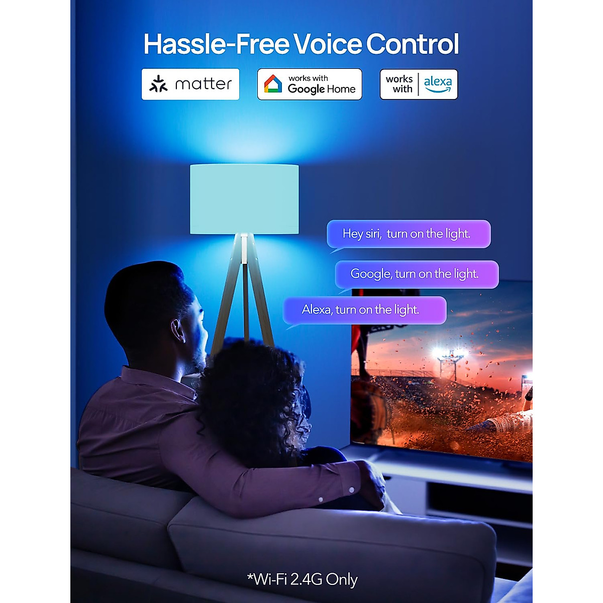 mujoy Smart Light Bulbs (Matter), Color Changing Light Bulb Work with Google Home/Alexa/Apple Home, A19 E26 Alexa Smart Light Bulb, 800LM CRI>90 RGBWW Music Sync, 60W Equivalent, 4 Pack