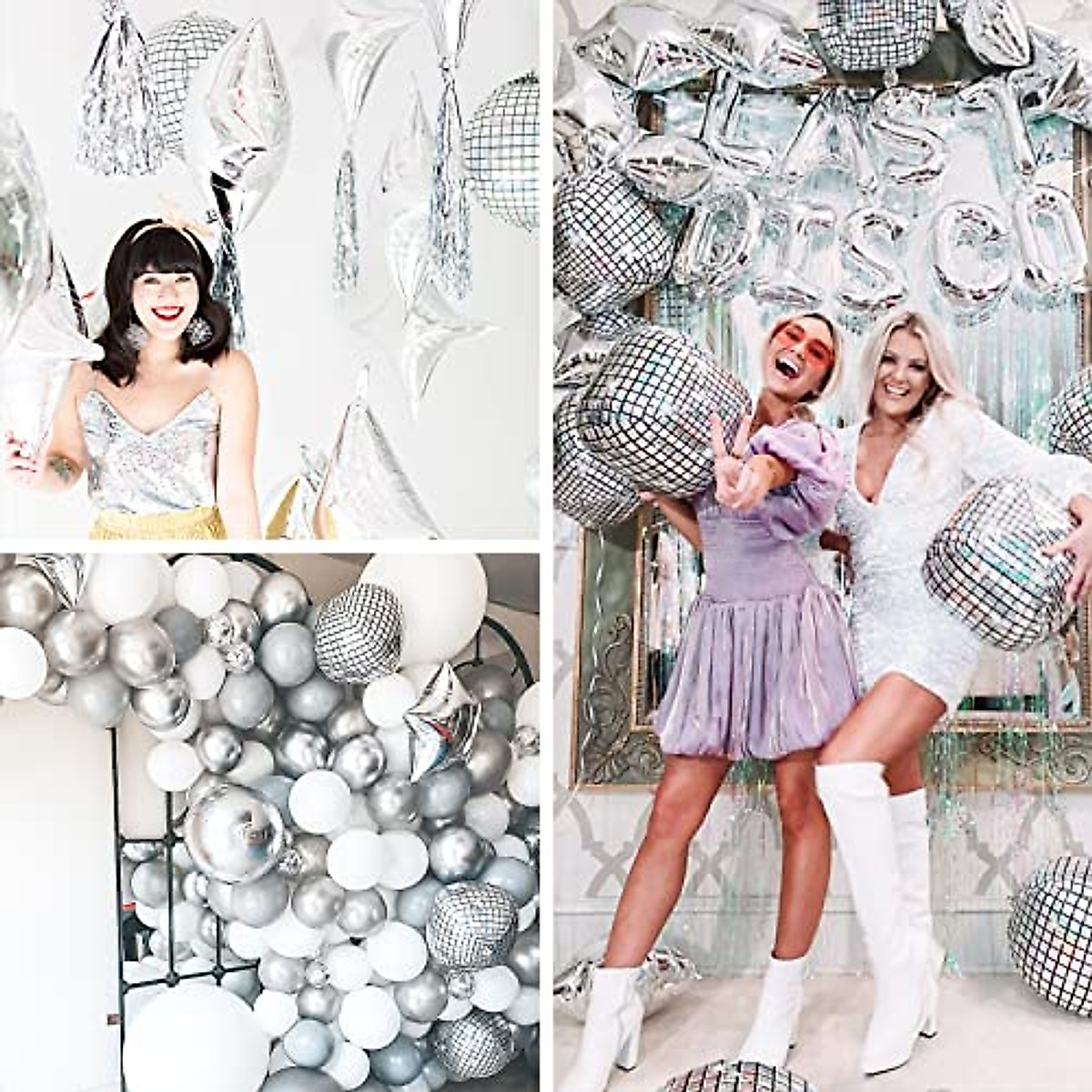 PartyWoo Black and Gold Balloon Garland Kit 100 pcs and 6 pcs Disco Silver Foil Balloons