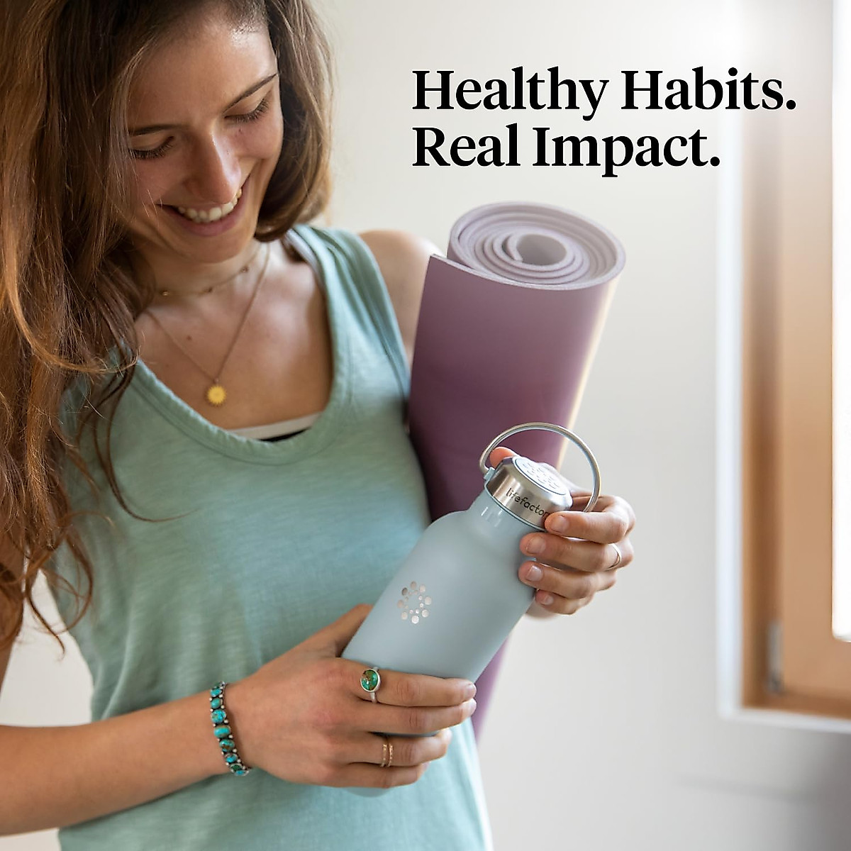 LIfeFactory Stainless Steel Vacuum-Insulated Sport Bottle, 24 Ounce, Mint