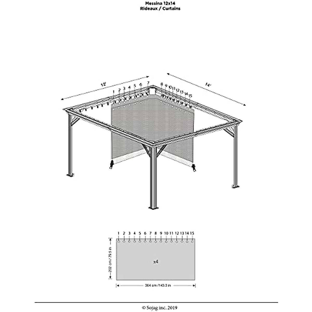 Sojag Accessories Set of 4 12' x 14' Curtains for Messina and Mykonos Outdoor Gazebo Models, Taupe
