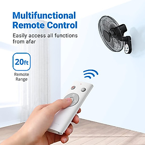 Mirdred Wall Mount Fan, 16 Inch 5 Blades 5 Speeds Wall Fan with Remote Control, 90 Degree 8 Hour Timer Oscillating Fan for Bedroom Home Kitchen, Black