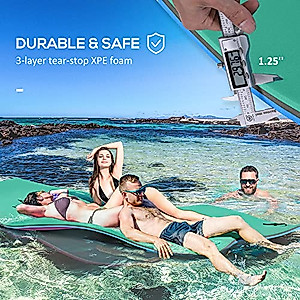 Soozier 12' x 5' Lily Pad Floating Mat with Cup Holder Table, 3-Layer Portable Roll-Up Water Mat Float Dock for 2-3 People, on Lake, River, Beach, Swimming Pool, Green