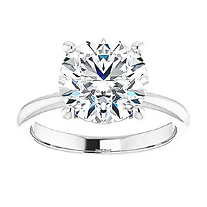 10K Solid White Gold Handmade Engagement Rings, 3 CT Round Cut Moissanite Diamond Solitaire Wedding/Bridal Rings for Women/Her, Minimalist Anniversary Ring Gifts (8.5)
