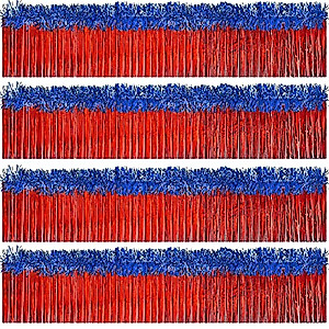 10 Pcs 4th of July Parade Float Decorations Including 4 Pcs 10 ft Metallic Foil Fringe Curtains 6 Pcs 6.5 ft Tinsel Garland for Flag Day Independence Day Party Car Decorations