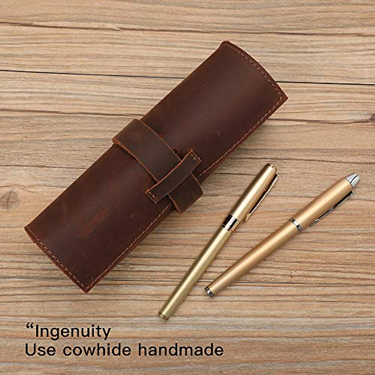 KINIVA Leather Pencil Case Organizer for Adults,Cool Pencil Pouch for Men Women, Suitable for School Office Workshop(Brown)