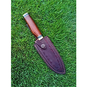 Damascus Steel Knife, Bowie Hunting Knife, Fixed Blade skinning Knife Exotic wood handle 10 inches