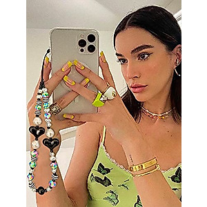 AOERUN Beaded Phone Charm Y2K Phone Strap Charm Handmade Cell Phone Lanyard Wrist Strap Kawaii Acrylic Beads Cell Phone Chain