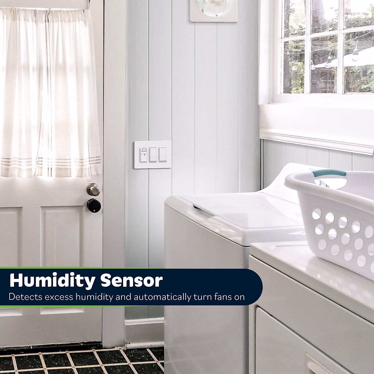 TOPGREENER Humidity Sensor Switch for Ventilation Fan, Air Moisture Detection, Bathroom Fan Automated Control, Adjustable Timing, Neutral Wire Required, UL Listed, TDHS5-N, White