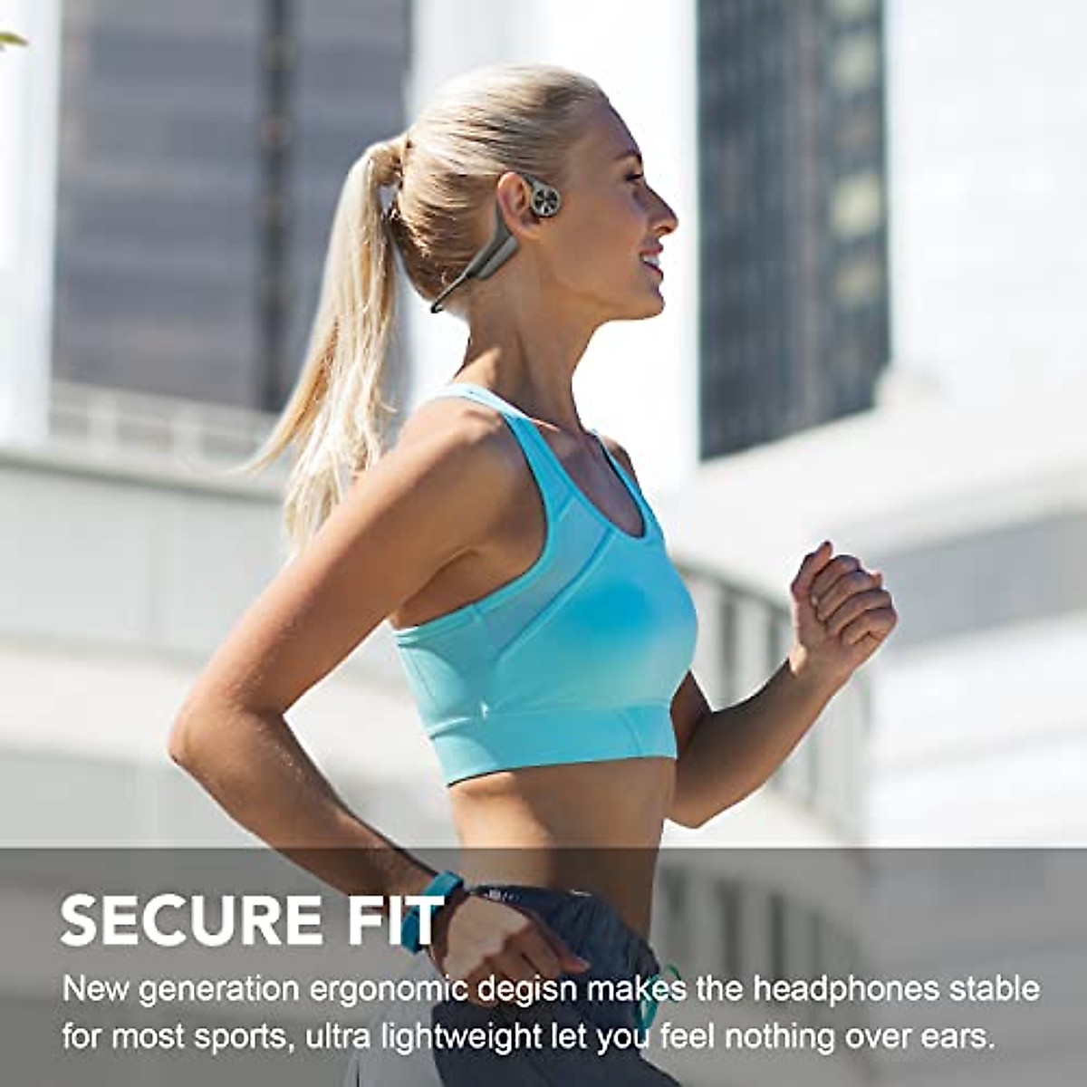 RR SPORTS Bone Conduction Headphones, Open Ear Headphones Bluetooth 5.3 Sport Headphones Wireless Earphone with Microphone, Sweatproof Headset for Running, Cycling, Driving (Black & Grey)