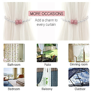 Bling Magnetic Curtain Tiebacks, Decorative Curtain Holdbacks, Crystal Tie Backs for Curtains, Curtain Holders for Window Draperies - 16 inch, Grace, Simplicity & Elegance (Silver, 2)