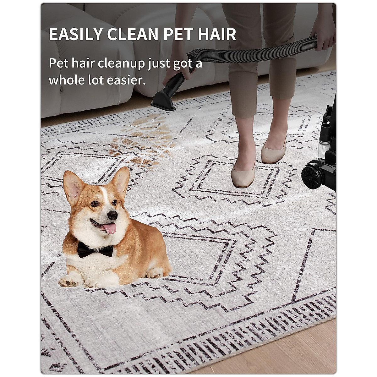 ILANGO Area Rugs 5x7, Moroccan Grey Rugs for Living Room Machine Washable Area Rugs Dedroom with Rubber Backing Non Slip Carpet for Farmhouse Dining Room, Ultra-Thin, Foldable, Easy Clean