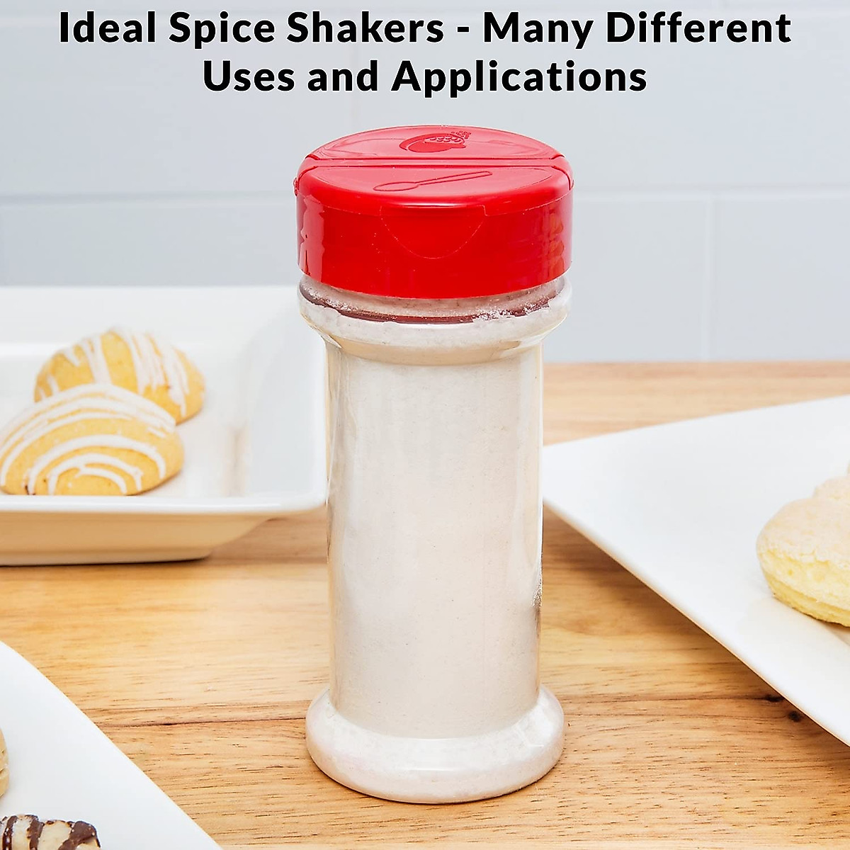 Skyway Supreme 7 OZ Clear Plastic Spice Bottles Seasoning Containers Jars - Set of 5 - Flap Cap with Pour and Sifter Spice Shaker - Durable Refillable Perfect For Herbs Spices and Rubs - BPA Free