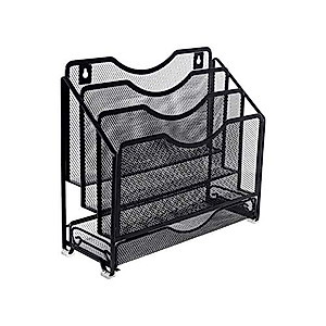 EasyPAG Mesh Desk Paper Organizer Wall Hanging File Holder with 3 Upright File Organizer and Sliding Drawer,Black