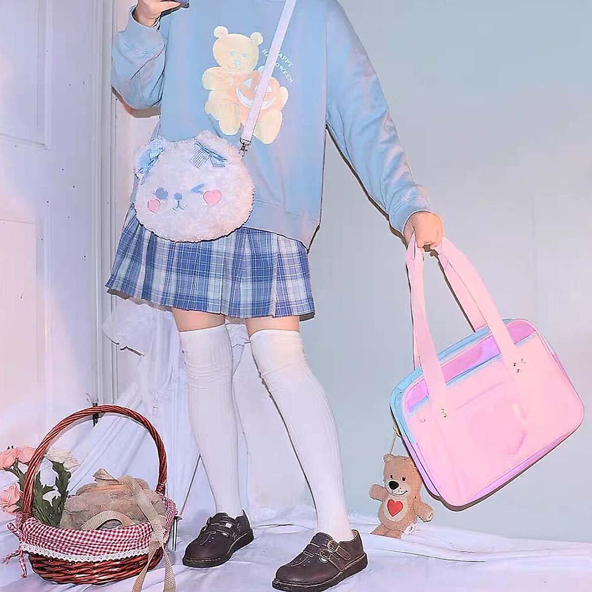 Lanpet Women’s Shoulder Bag Heart Shape Japanese Bags Kawaii Purse JK Large Anime Purse for Lolita Comic Handbag