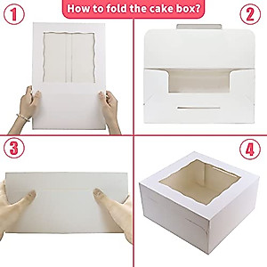 Feelfine Cake Boxes 10 Inch, 10x10x5 Cake Boxes with Square Cake Boards, 24 PCS Bakery Boxes with Window(12 Cake Boxes & 12 Boards) Cajas Para Pasteles for Cakes Pastries Cookies