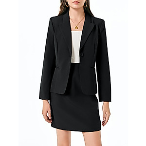Women's 2 Piece Skirt Suit Set Business Blazer Jacket and Pencil Skirt Black