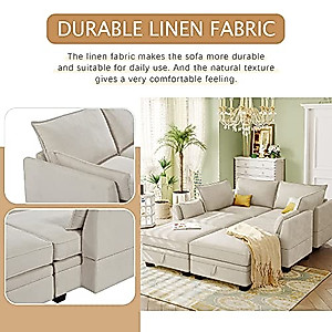 YUNLife&Home U-Shaped Oversized Modular Sectional Sofa,Convertible Sleeper Couch Bed with Reversible Chaise Lounge,Upholstered Tufted Cushion 6-Seat Sofá&Couches for Living Room Furniture Set