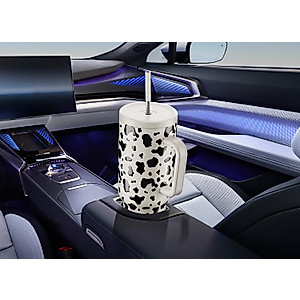 Meoky 40 oz Tumbler with Handle and Straw, Tumbler with Lid and Straw, Insulated Stainless Steel Travel Mug, 100% Leak-proof, Keeps Cold for 34 Hours or Hot for 10 Hours (Cow)