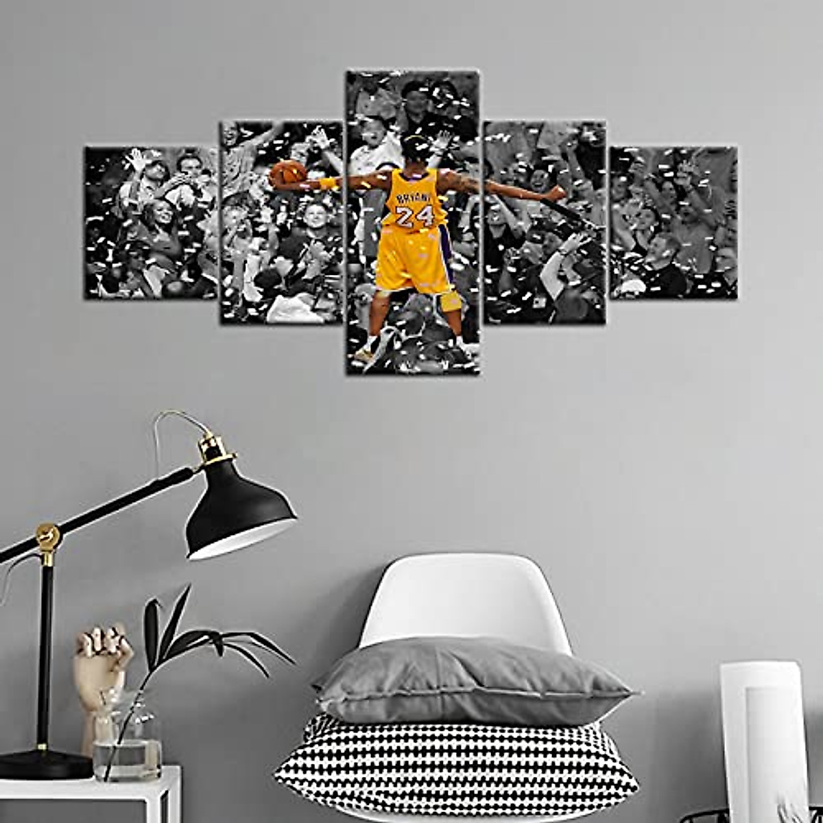 GoForArt Kobe Bryant Wall Art Poster Paintings 5 Piece Canvas Art Picture Prints Artwork Living Room Wall Decor Modern Home Decoration Wooden Framed Ready to Hang [50''W x 24''H]