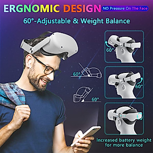 Saqico Head Strap with Battery for Oculus Quest 2, 10000mAh Battery Pack Extend 8H Playtime, Fast Charging VR Power, Adjustable Elite Strap Replacement Accessories for Oculus/Meta Quest 2