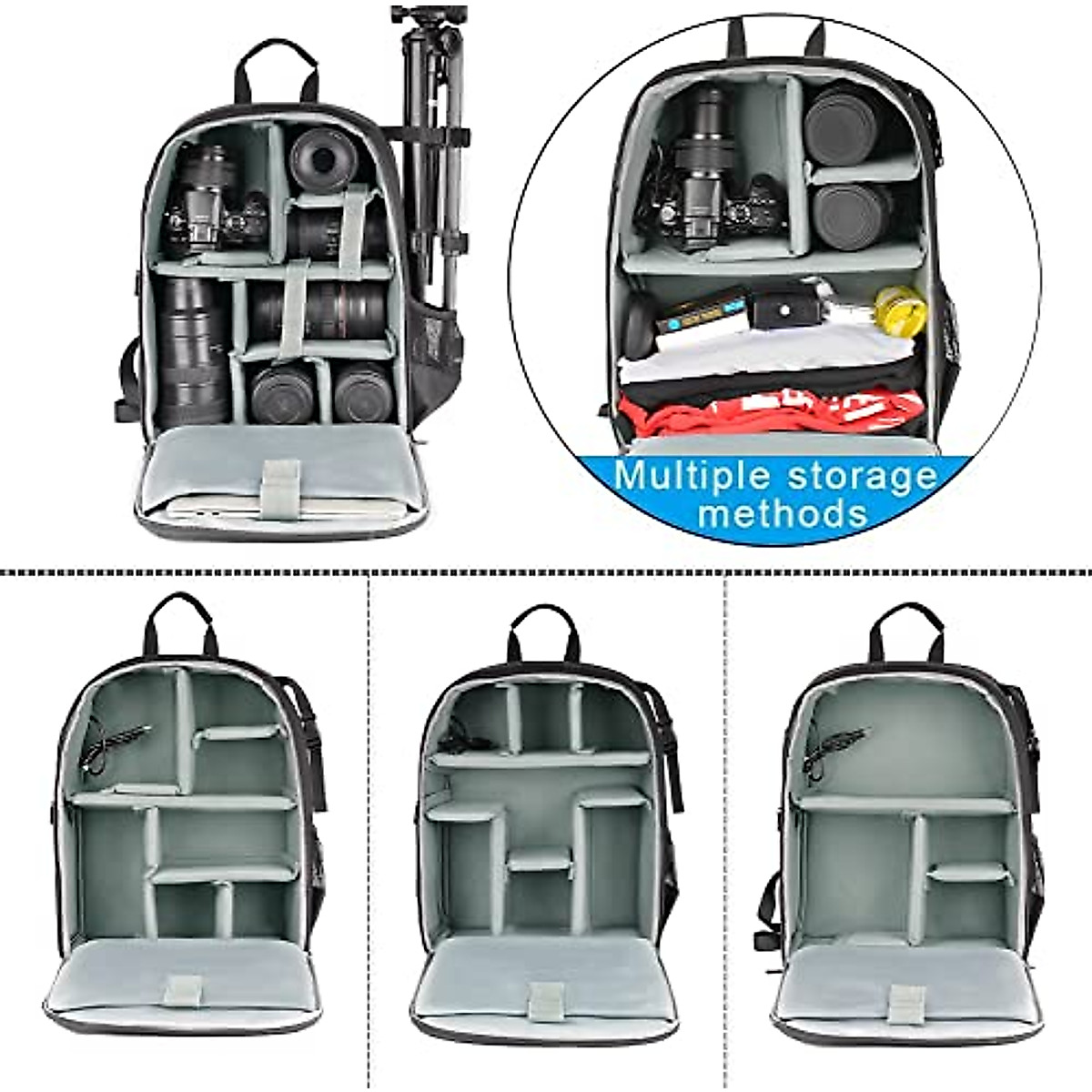 CADeN Camera Backpack Bag with Laptop Compartment 15.6" for DSLR/SLR Mirrorless Camera Waterproof, Camera Case Compatible for Sony Canon Nikon Camera and Lens Tripod Accessories Black