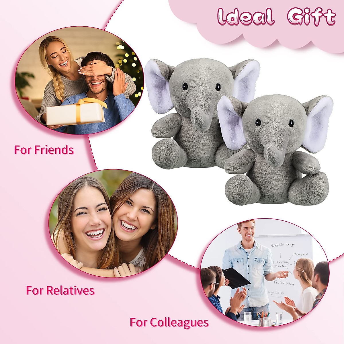 Skylety 4 Pcs Mini Elephant Stuffed Animals Elephant Plush Toys Plush Stuffed Elephant Cute Soft Forest Animals for Baby Shower Boys Girls Elephant Themed Birthday Party Supplies (Grey,4 Inch)