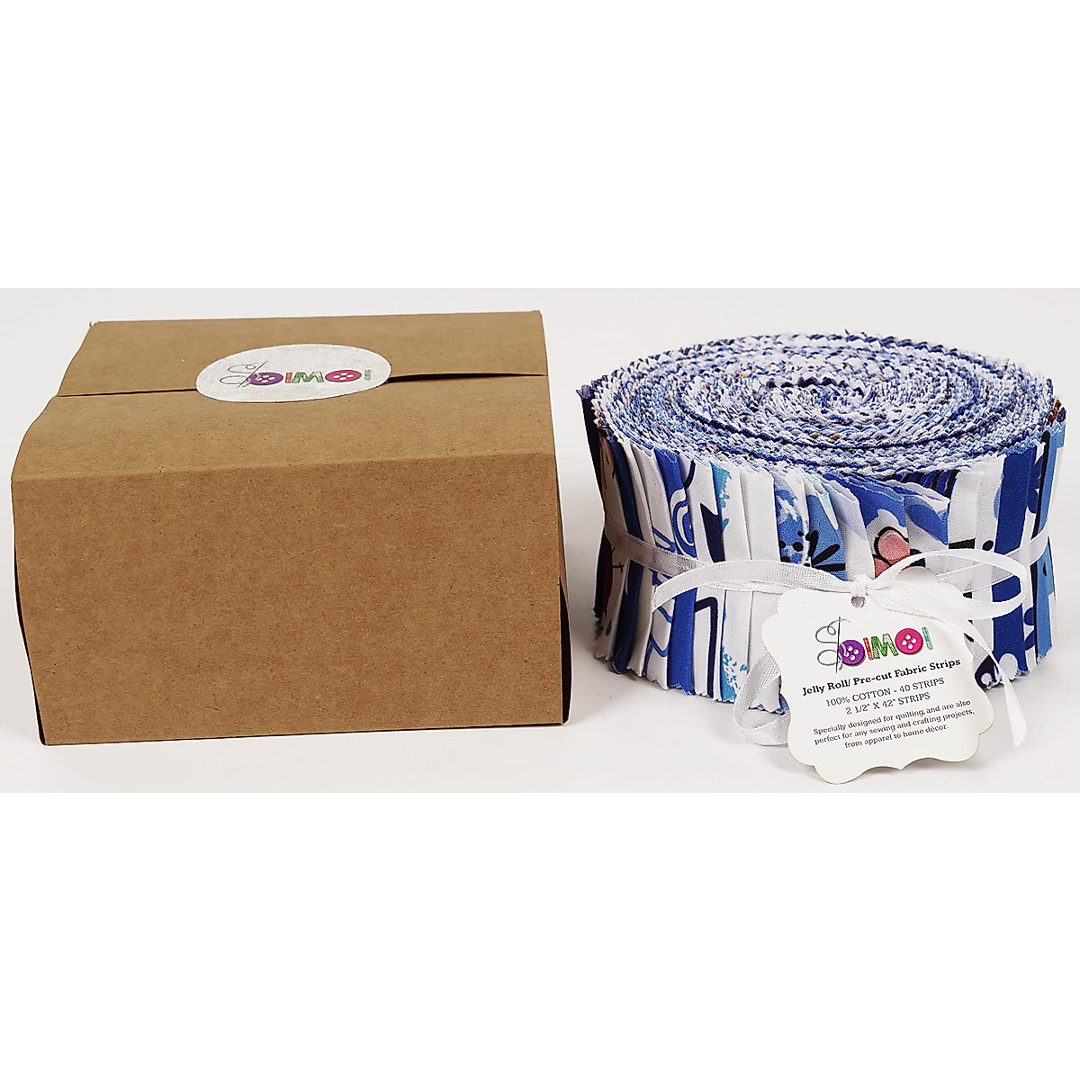 Soimoi 40Pcs Baby Boy Print Cotton Precut Fabrics for Quilting Craft Strips 2.5x42inches Jelly Roll - Medium Blue