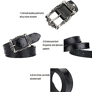 IWFTC Belt for Women Classic Women'Vintage Buckle Belt-Leather Adjustable Stylish Belt for Pants and Jeans (Black,100cm)