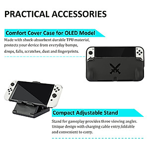 Accessories Bundle for Nintendo Switch OLED Model(2021): Super Kit with Carrying Case, Screen Protector, Steering Wheels, Joycon Grips, Charging Dock, Playstand, Protective case and More (23 in 1)