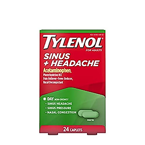 Tylenol Sinus + Headache Daytime Non-Drowsy Relief Caplets, Acetaminophen 325mg, Nasal Decongestant for Sinus Pressure, Headache & Nasal Congestion Relief, 24 ct