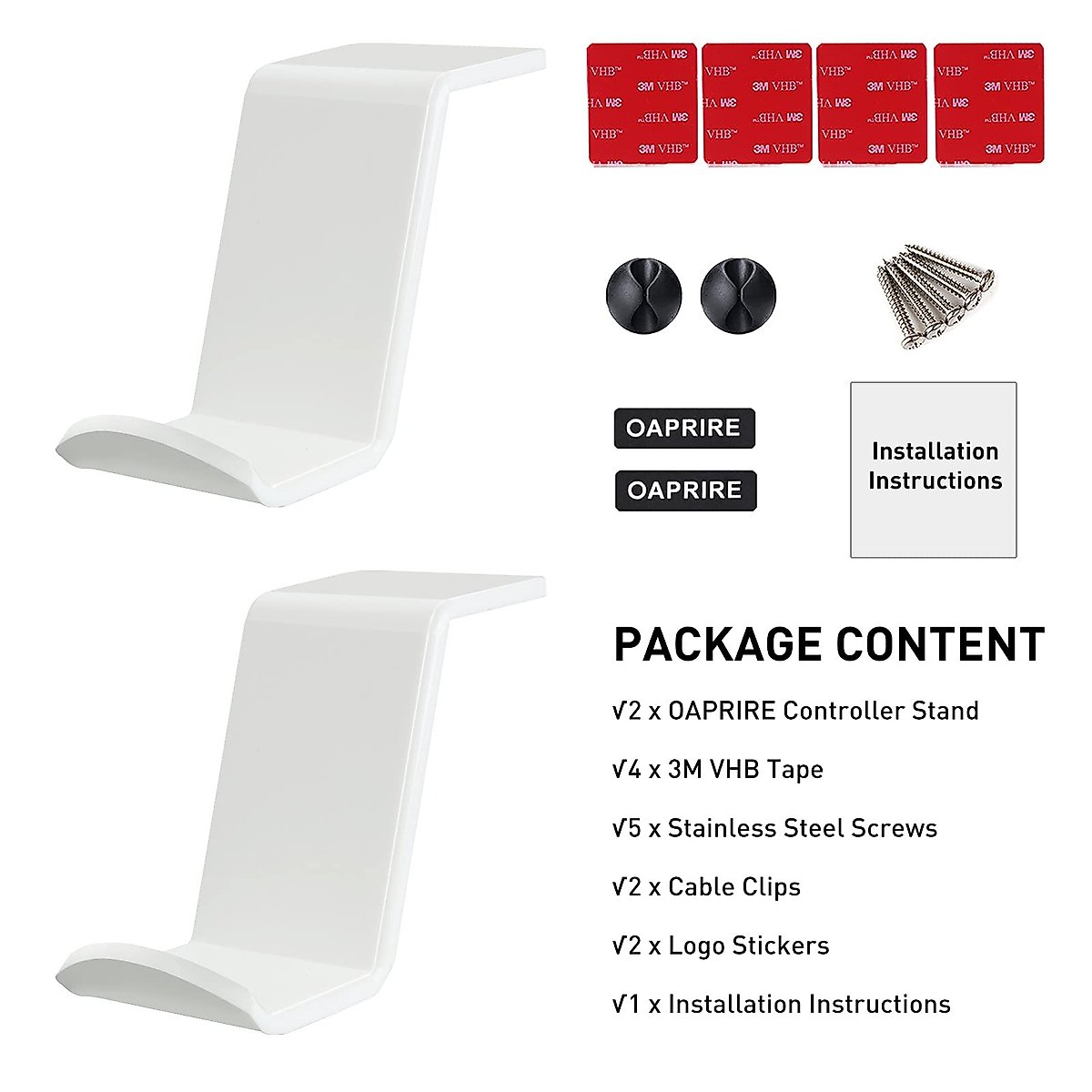 OAPRIRE Under Desk & Desktop Controller Holder Gaming Accessories (2 Pack) for Xbox ONE PS4 PS5 Switch, Universal Controller Stand with Clips (White)
