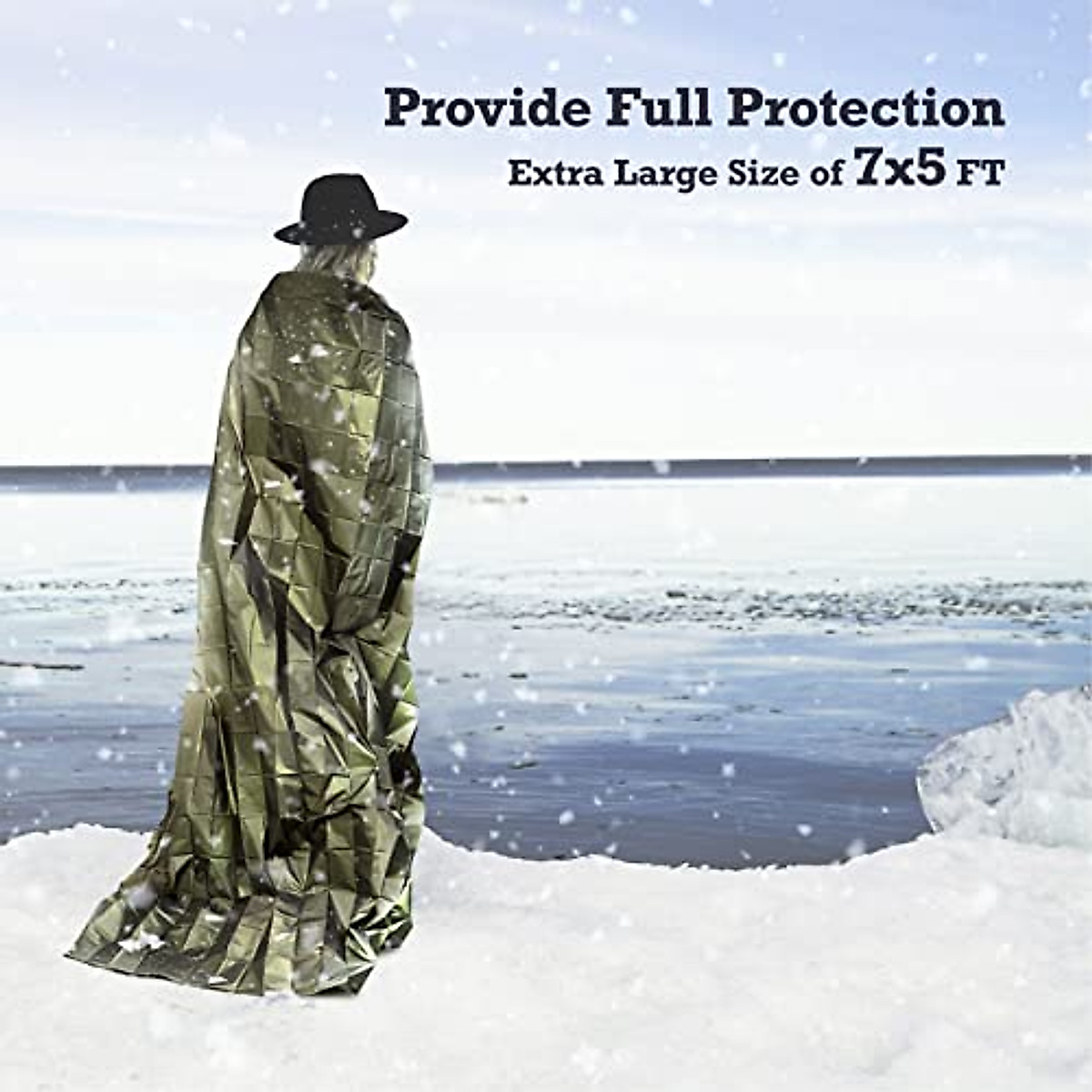 OriStout Emergency Blankets for Survival, 4 Pack of Extra Large Thermal Space Mylar Blankets, Emergency Blanket for Car, Winter Survival Kit for Snow/Camping/Hiking/Outdoor (Army Green)