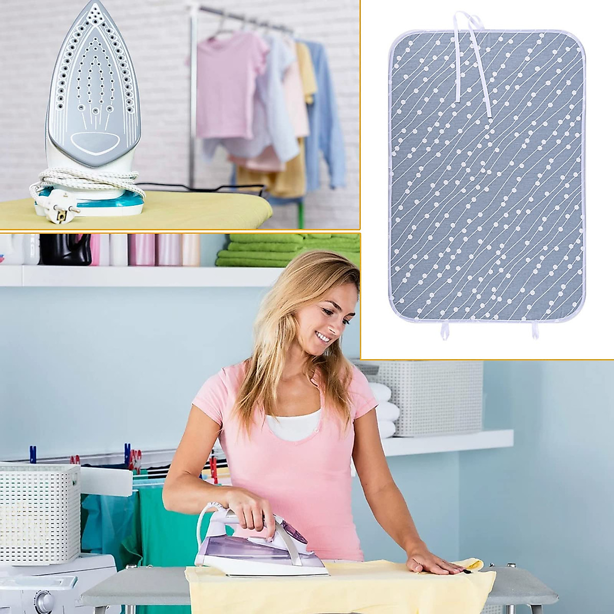 Oraony Ironing Board Tabletop, Portable Small Iron Board 5 in 1 Travel Isolated Heat Mat Cover for Table Top, Washer, Dryer, Countertop, Mini Ironing Blanket for Iron Anywhere(17.72 x 28.35 inch)