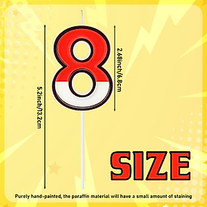 Conelist Cartoon Red and White Birthday Cake Candle Anime Cartoon Birthday Candles Numeral Birthday Cake Topper for Cartoon Animated Birthday Decoration Cartoon Party Supplies(Number 8)