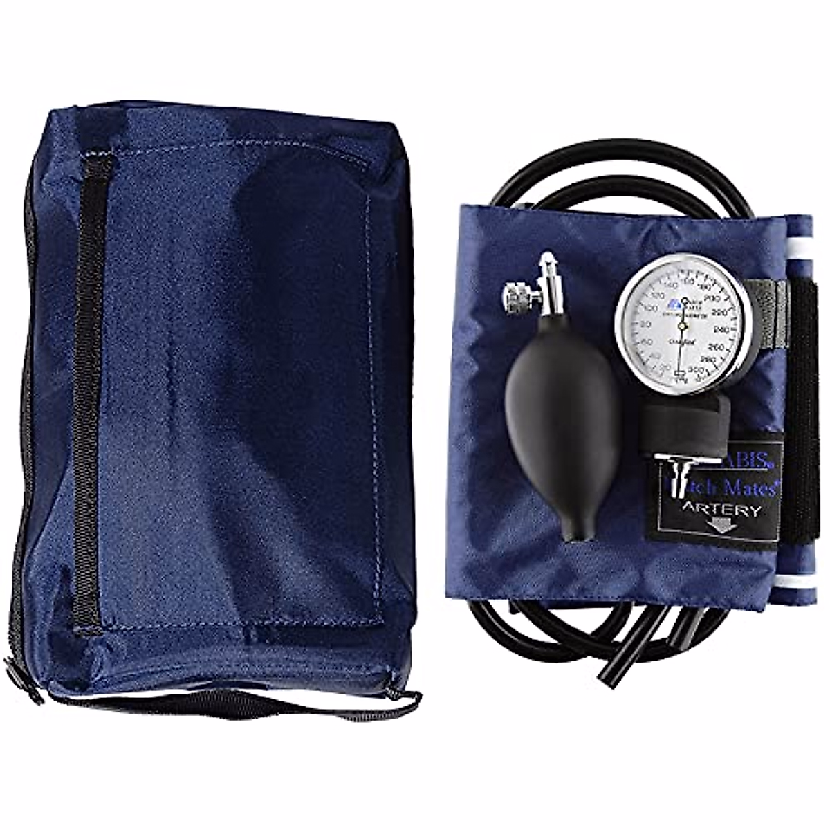 MABIS MatchMates Manual Blood Pressure Monitor Kit Aneroid Sphygmomanometer with Calibrated Nylon Cuff and Oversized Carrying Case, Adult, Navy