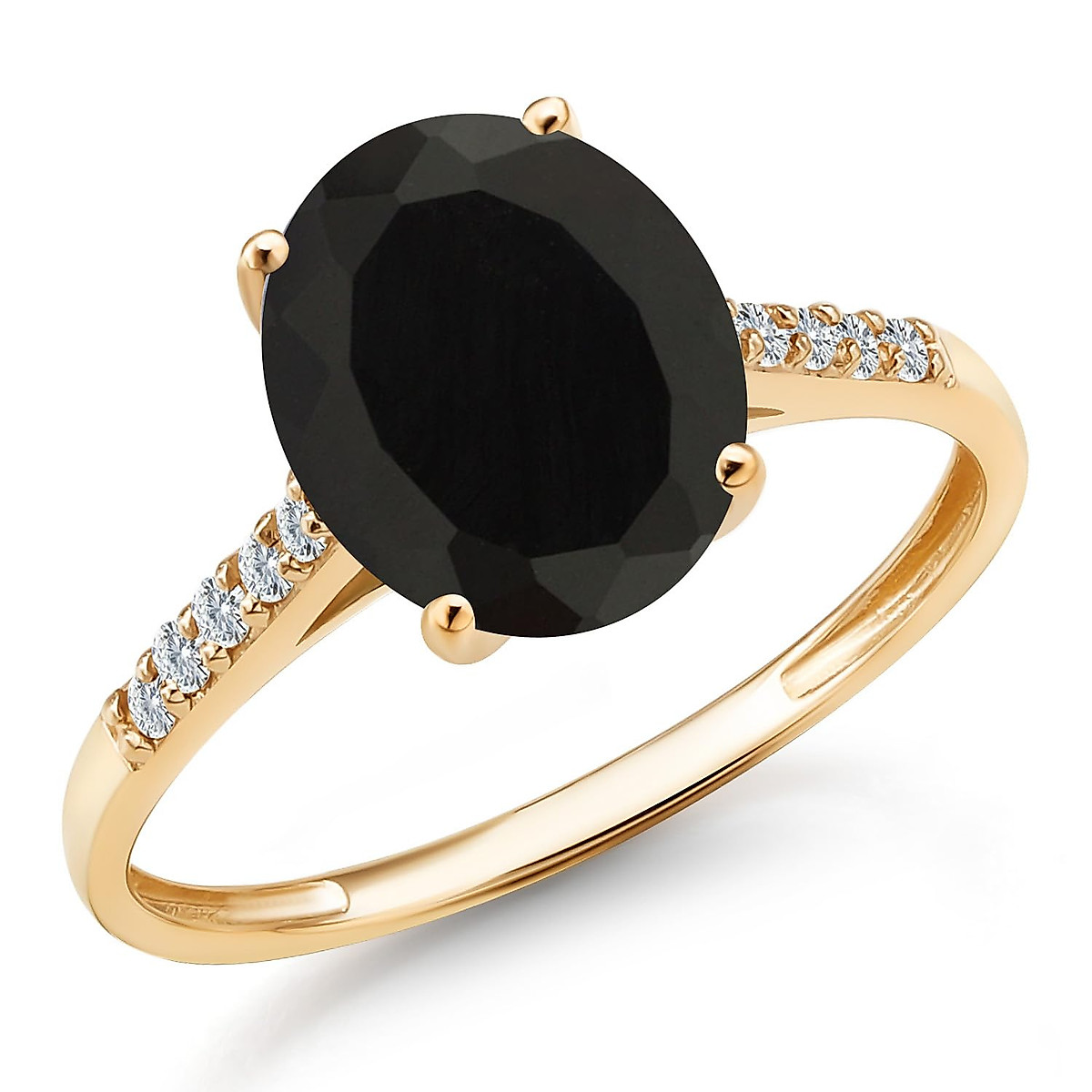 Gem Stone King 10K Yellow Gold 10X8MM Oval Gemstone Birthstone & White Diamond Engagement Ring | Yellow Gold Ring For Women | Available in Size 5-9