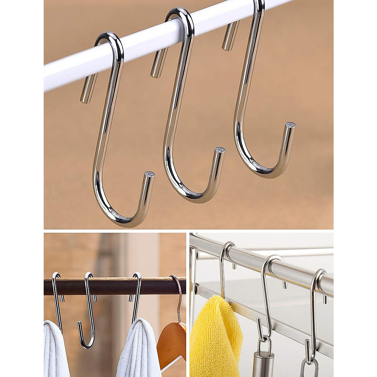 12 Pack 2.4" Heavy Duty (22lbs Max) S Shaped Hooks Hanging Hangers Hooks for Kitchen, Bathroom, Bedroom and Office(Pan,Pot,Coat,Bag,Plants)(Black)