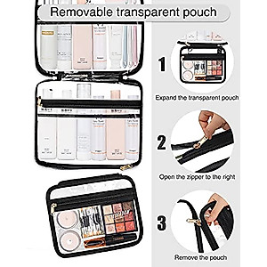 Hanging Toiletry Bag, Clear Travel Toiletry Bag with Detachable TSA Approved Clear Bag Airline 3-1-1 On Compliant Bag Large Makeup Bag for Men and Women (Black)