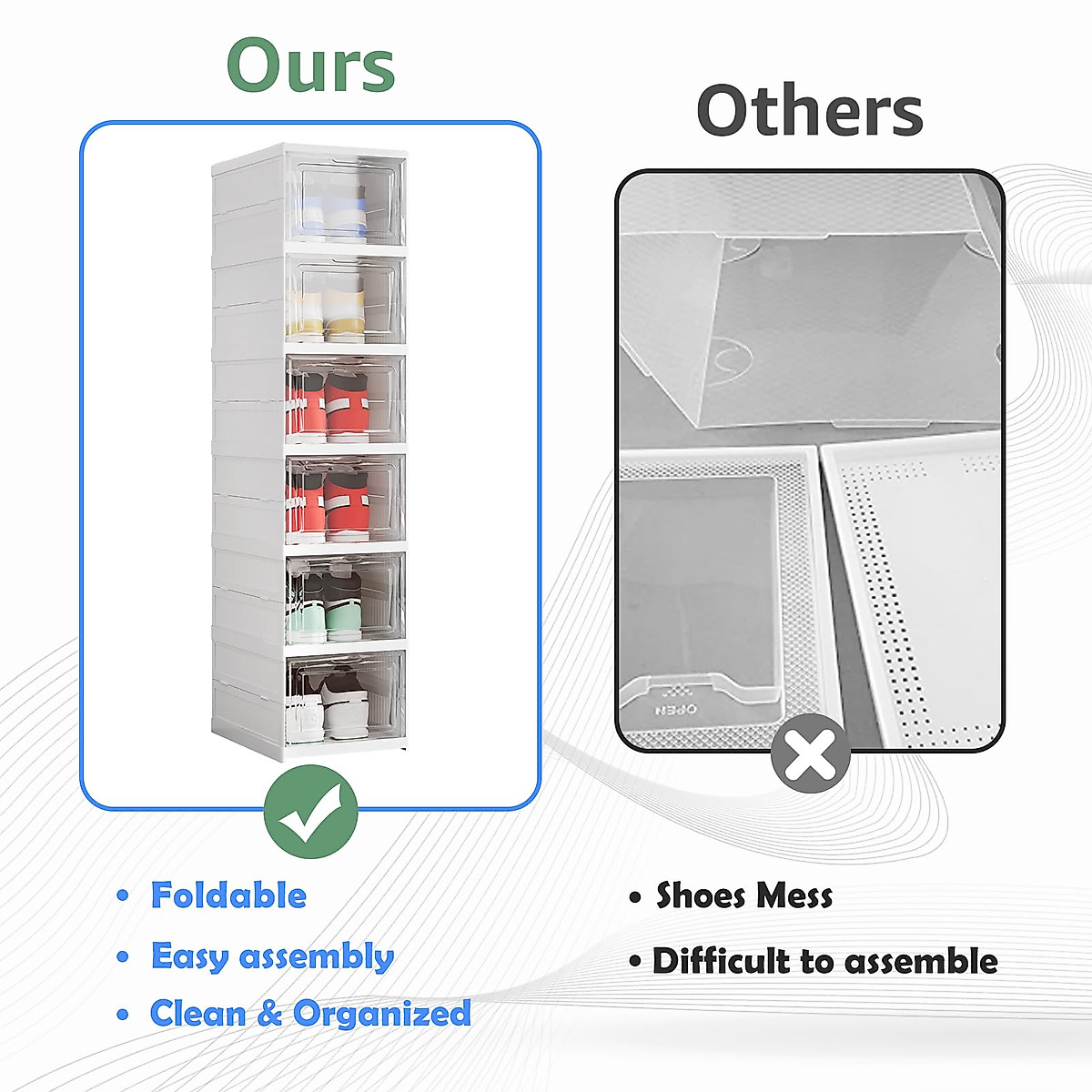 Harmon Wandyer Shoe Organizer Box 3-Tier Foldable Shoe Rack, Fit Size 12, No Assembly Stackable Shoe Organizer Storage Bins wit, All In One Universal Shoe Storage Boxes for Men and Women