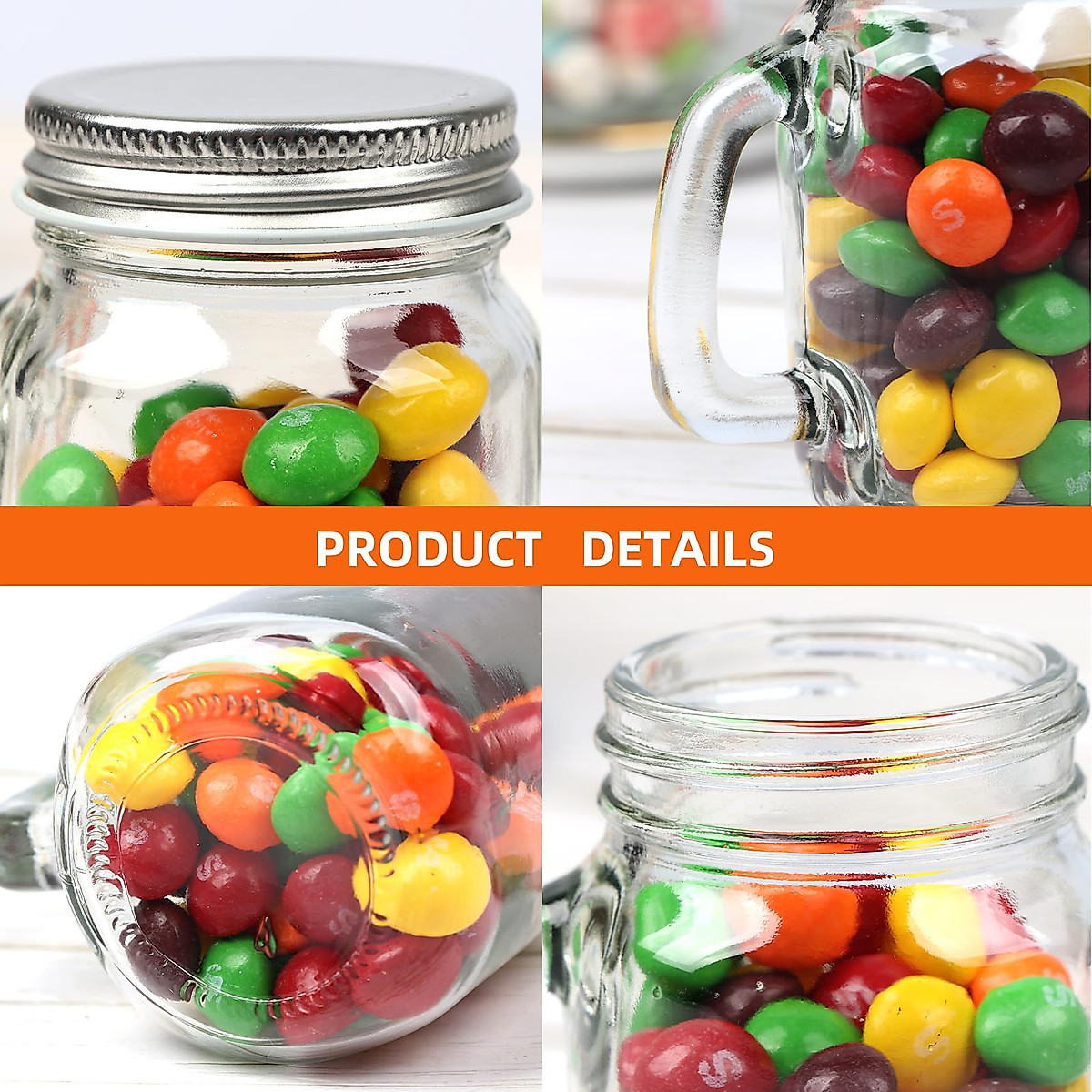 Homelike Style 4 oz Small Mason Jar Mugs with Handle, Mini Glass Jars with Airtight Metal Lids, 24 Pack Empty Glass Mugs with Kraft Paper Gift Tag for Party Wedding Favor