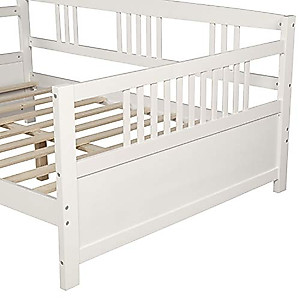 Merax Wood Daybed Bed Frame No Box Spring Needed, Dual-Use Sturdy Sofa for Bedroom or Living Room Platform, Full, White