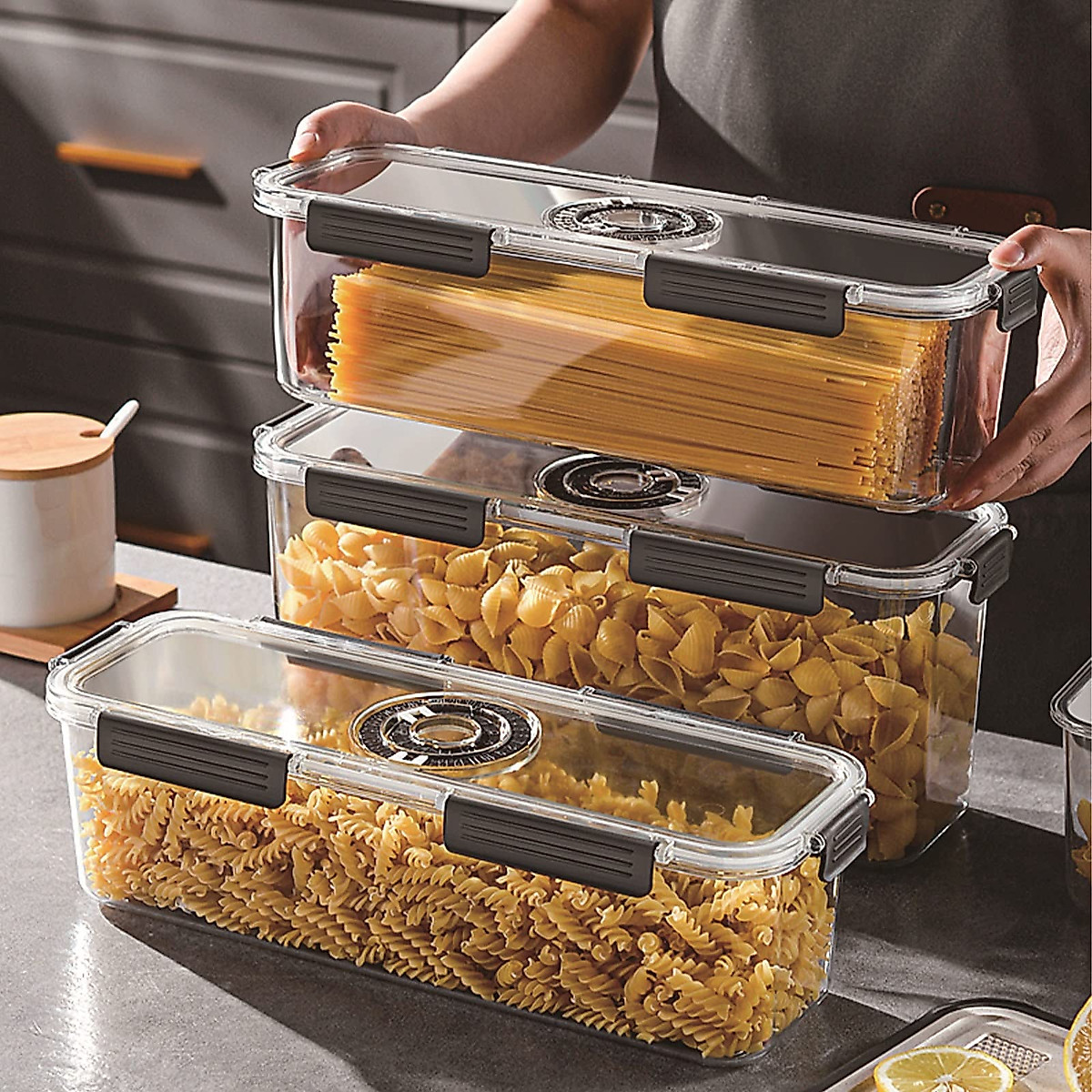 2Pcs Pasta Storage Container, Plastic Spaghetti Food Storage Box, Noodle Canister With Lid for Spaghetti, Noodles, Pasta, Eggs, Fruits Snacks (Size : 11.4L)