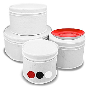 LAMINET 4 Piece Quilted Plate Storage Set - Holds Up to 48 Plates with Padded Inserts - WHITE