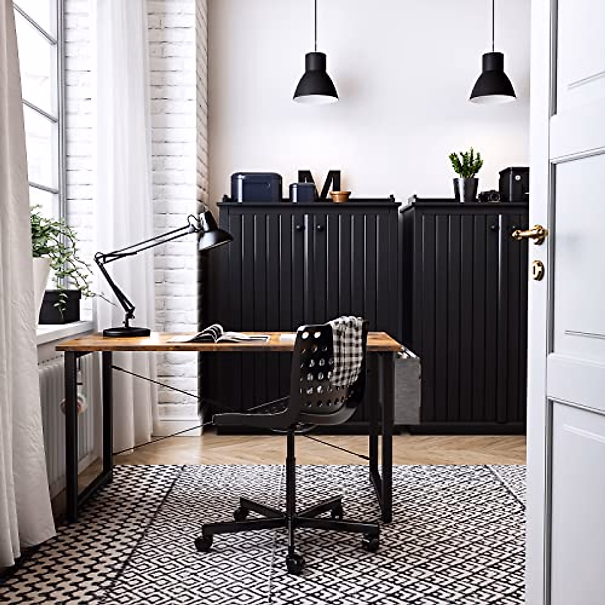 ODK Computer Writing Desk 47 inch, Sturdy Home Office Table, Work Desk with A Storage Bag and Headphone Hook, Vintage