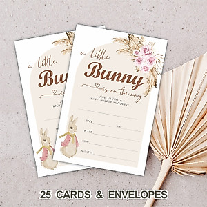 JCVUK Baby Shower Invites,Boho Bunny Theme Baby Shower Invitation Cards With Envelopes(25 Pack), Bunny Baby Shower Decorations And Supplies For Boys Girls(YQK-B04)
