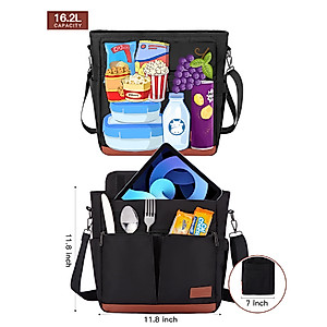 JOYHILL Lunch Bag for Man, Lunch box Bag for Woman, Leakproof Insulated Lunch Bag, Lunch Tote with Shoulder Strap, Adult Reusable Lunch Cooler Tote Bags for Work Picnic Camping Beach (C-BLACK)