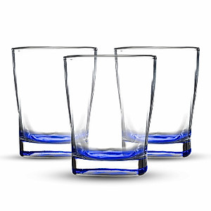 DISCOUNT PROMOS 10 Verona Whiskey Glasses Set, 11 oz. - Durable, Thick Base, Color Bottom, Barware - Blue