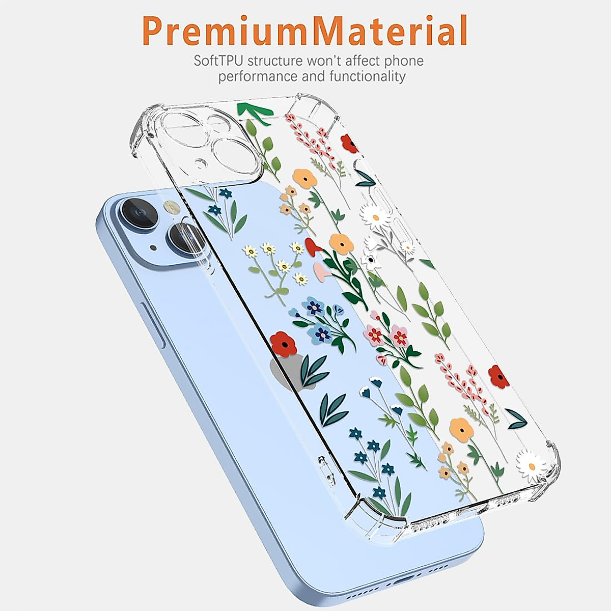 KOARWVC Case for Nothing Phone 2 Case, A065 with HD Screen Protectors, Clear with Design TPU Shock Absorption Slim Garden Floral Pattern Protective Back Cover Cases for Nothing Phone 2 Spring Floral